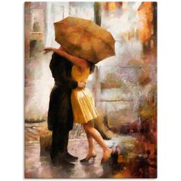Wandbild Artland "Kuss unter Regenschirm" Bilder Gr. B/H: 60 cm x 80 cm, Leinwandbild Bilder von Liebespaaren Hochformat, 1 St., beige (naturfarben) Kunstdrucke
