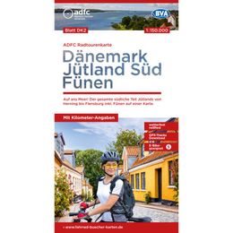 ADFC-Radtourenkarte DK2 Dänemark/Jütland Süd/ Fünen 1:150.000, reiß- und wetterfest, E-Bike geeignet, GPS-Tracks Download, mit Bett+Bike Symbolen, mit Kilometer-Angaben, Karte (im Sinne von Landkarte)