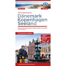 ADFC-Radtourenkarte DK3 Dänemark/Kopenhagen/Seeland 1:150.000, reiß- und wetterfest, E-Bike geeignet, mit GPS-Tracks Download, mit Bett+Bike Symbolen, mit Kilometer-Angaben, Karte (im Sinne von Landkarte)