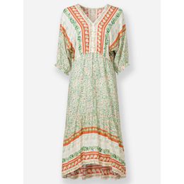 WITT Damen Sommerkleid mit Fledermaus-&Auml;rmeln, ecru-orange-gemustert, Gr&ouml;&szlig;e 46