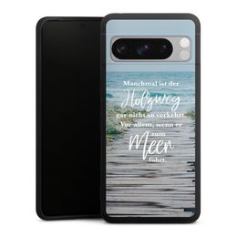 DeinDesign Google Pixel 8 Pro Handy Premium Silikon H&uuml;lle Handyh&uuml;lle schwarz Case Spruch Beach Statement Silikon Premium Case