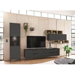 58 aufm Kessel Wohnwand Erna Wohnzimmmerschrank 347x45x197 Schrankwand Anthrazit matt Lack