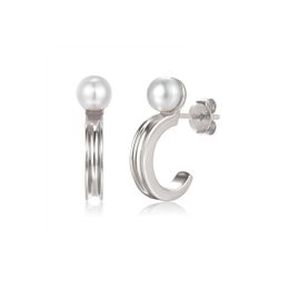 Schöner-SD Perlenohrringe Halbcreolen mit Süßwasser-Zuchtperle Ohrstecker Perle und 925er Silber