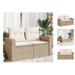 vidaXL Gartenbank Gartensofa mit Kissen 2-Sitzer Beige Polyrattan Außenbereich