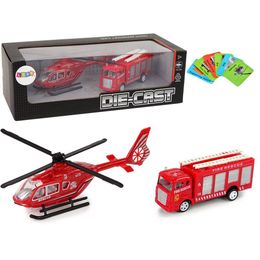 LEAN Toys Spielzeug-Hubschrauber Feuerwehr Hubschrauber Auto Fahrzeug Rettung Helikopter Spielzeug