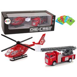 LEAN Toys Spielzeug-Hubschrauber Feuerwehr Hubschrauber Feuerwehrauto Auto Fahrzeug Rettung Spielzeug