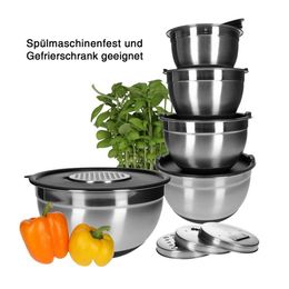 TP Rührschüssel Edelstahl Rührschüssel 18/10 inkl. Deckel und4 Gemüsereiben ohne Griff