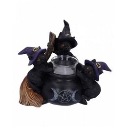 Horror-Shop Kerzenständer Hexenkessel Teelichthalter mit 3 Zauberkatzen 12