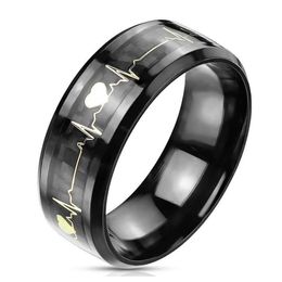 BUNGSA Partnerring Paarring schwarz mit goldenem 3D-Inlay Herzschlag aus Edelstahl Unisex (Ring