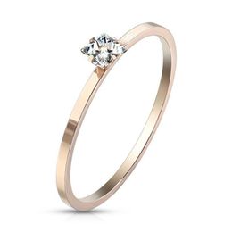 BUNGSA Fingerring Ring Solitär-Optik mit eckigem Kristall rosegold aus Edelstahl Damen (Ring