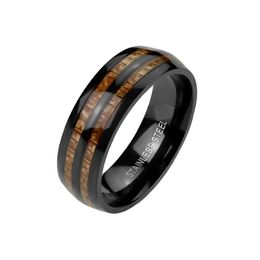 BUNGSA Fingerring Ring doppeltes Holz-Inlay schwarz aus Edelstahl Unisex (Ring
