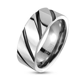 BUNGSA Fingerring Titan-Ring silber mit schwarzen Streifen 8mm Unisex (Ring