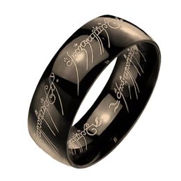 BUNGSA Fingerring Ring mit elbischem Schriftzug schwarz aus Edelstahl Unisex (Ring)
