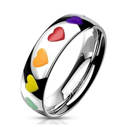 BUNGSA Fingerring Ring mit bunten Herzen Silber aus Edelstahl Damen (Ring