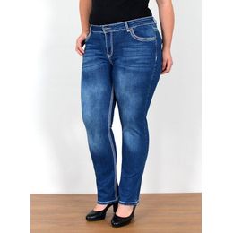 ESRA Straight-Jeans FG11 Straight Fit Jeans Damen High Waist Hose mit weißer Naht bis Plus Size