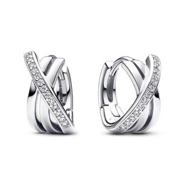 Pandora Paar Creolen Damen Signature Creolen aus Sterlingsilber mit Zirkonia von , silberfarben