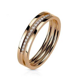 BUNGSA Fingerring Ring dreireihig mit Kristallreihe rosegold aus Edelstahl Damen (Ring)