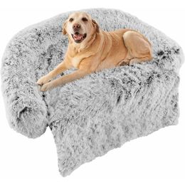 GOPLUS Hundebett, Flauschige Hundematte mit Sofabezug & Abnehmbarer Waschbarer Überzug, Haustiersofabett mit Weichem Nackenpolster & Tragegriff für