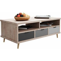 Couchtisch Grau Eiche Hirnholz Wohnzimmertisch Modern Vintage - 120x46x60 cm (BxHxT) - Landhausstil Sofatisch Tisch - [Conni.six] Wohnzimmer - Eiche