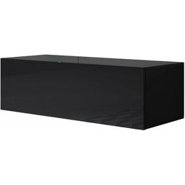 Lowboard Hängend TV-Schrank Fernsehtisch tv Möbel TV-Ständer 1 Falltür 100x30x40cm Modell Luke H1 Schwarz Glanz