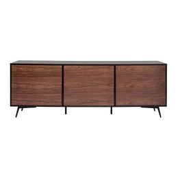 Miliboo - Sideboard mattschwarz Walnussfurnier 3 Türen B200 cm mermoz