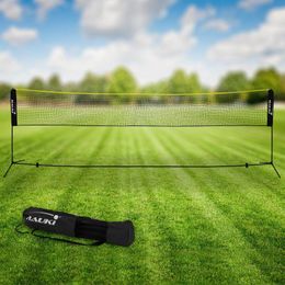 Badmintonnetz Set mit 3 Federball, 5m, Schwarz, Transporttasche, stabilem Eisen-Gestell, Indoor & Outdoor, tragbar, Volleyballnetz Trainingsnetz