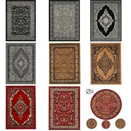 Orient Teppich rot beige grau schwarz klassisch dicht gewebt mit Ornament und Blumenmotiven,Ø 160 cm Rund, R8757