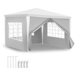 Garten Pavillon mit 4 Seitenteilen tragbares wasserdichtes Zelt mit Spiralschläuchen Partyzelt Weiß 3 x 3 m - Weiß - Swanew