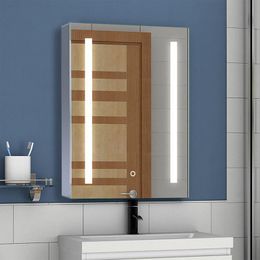 AICA SANITAIRE Badezimmer Spiegelschrank Badezimmerspiegel Badschrank mit Beleuchtung Dimmbar Beschlagfrei Memory Funktion mit Steckdose 50x70x12cm