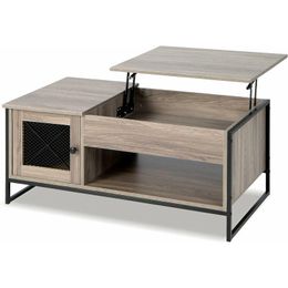 Couchtisch höhenverstellbar, Ausziehbarer Beistelltisch mit Lift-Top & Ablagen, Sofatisch aus Holz für Wohnzimmer, Schlafzimmer, Büro - Goplus