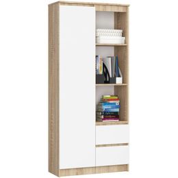 Akord - Büro-Bücherregal clp 80 cm 7 Regale 2 Schubladen und Türen | für Dokumente Bücher für einen Schlafzimmerschrank Bücherregale Laminierte