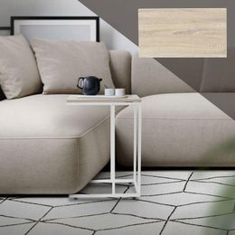 ML-Design - Beistelltisch C-Form, 45x25x64 cm, Weiß/Eiche, aus Holz mit Metallgestell, unters Sofa, Industrie Design, Couchtisch Wohnzimmertisch