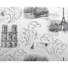 Romantische Tapete EDEM 9050-10 Vliestapete geprägt im Shabby Chic Stil Paris Eiffelturm Notre Dame schimmernd weiß grau anthrazit 10,65 m2 - weiß