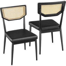 Yaheetech - 2-er Set Esszimmerstühle mit Rattan-Rückenlehne & gepolstertem Sitzkissen, Küchenstuhl Stühle für Esszimmer/Balkon/Restaurant, Bezug aus