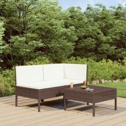 3-tlg. Garten-Lounge-Set,Gartenmöbel-Set mit Auflagen Poly Rattan Braun vidaXL