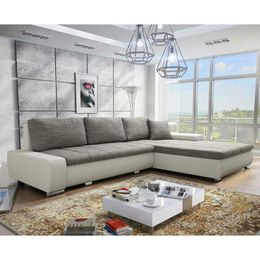 Ecksofa tommaso Sofa mit Schlaffunktion Bettkasten Kissen Couch MA120BE01 Eco Leder Weiß/ Hellgrau - Furnix