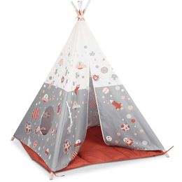 Tipi indianisches Tipi Kinderspielzelt Kinderzelt mit Fenster Stoff Baumwolle innen exklusives Design Farbe grau und rot empfohlenes Alter 3 Jahre