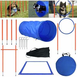 Agility Set Hunde, Agility-Ausrüstung für Hunde, Pet Agility Trainingsgeräten, Haustier-Trainingsset mit Hundetunnel Slalomstangen Einstellbar