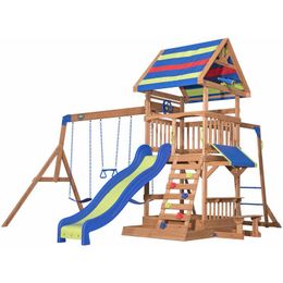 Spielturm Holz Northbrook Spielplatz für Kinder mit Rutsche, Sandkasten, Schaukel und Picknicktisch Schaukelset für den Garten - Braun - Backyard