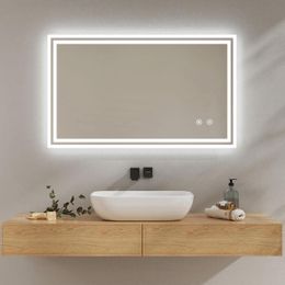 Emke - Badspiegel mit Touch 6500K LED-Beleuchtung eckig, Beschlagfrei, Helligkeit Einstellbar, Memory-Funktion, Horizontal&Vertical 100 x 60 cm