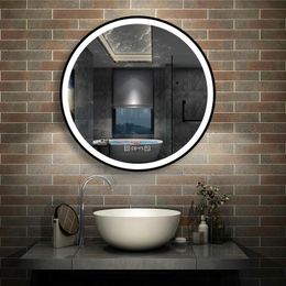 AICA SANITAIRE Rund Wandspiegel Badspiegel mit beleuchtung Touch-Schalter+Uhr+Beschlagfrei+3 Lichtfarben Dimmbar+LED Memory Funktion Energiesparend Lichtspiegel 80cm
