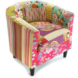 Versa Pink Patchwork Sessel für Wohnzimmer, Schlafzimmer oder Esszimmer, bequemer und anderer Sessel, mit Armlehnen, Maßnahmen (h x l x b) 56 x 62 x 64 cm,