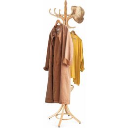 Garderobenstaender, Garderobe aus Holz, Kleiderstaender mit Schirmstaender, Garderobe-Aufhaenger mit 12Kleiderhaken, 184cm Natur - Goplus