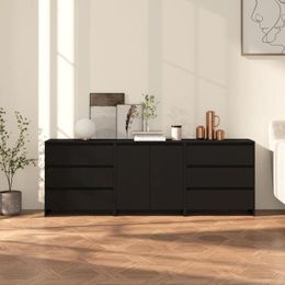 MAISONCHIC - 3-tlg. Sideboard, Küchenschrank, Beistellschrank, Kommode mit Schubladen Schwarz Holzwerkstoff LLLA407865