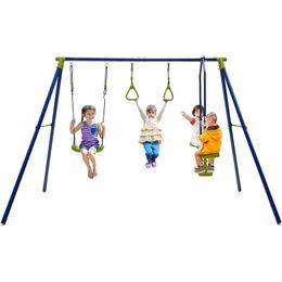Schaukelset mit A-Rahmen, 3-in-1 Schaukelgestell mit 1 U-förmigen Schaukel, 1 Wippe & 2 Turnringen, multifunktionales Spiel Set für Kinder, ideal für