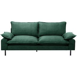 Miliboo Design-Sofa 3-Sitzer in dunkelgrünem Samtstoff und schwarzem Metall DORY - Grün