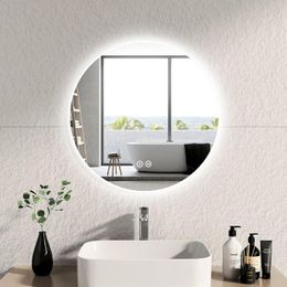 Emke - Badspiegel mit Beleuchtung Badezimmerspiegel Wandspiegel, Stil 3, ф60cm, Runder Spiegel mit Touch, 3 Lichtfarben Dimmbar