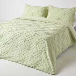 Homescapes Perkal Bettwäsche 135 x 200 cm grün aus 100% Baumwolle, getuftet mit Diamant-Muster - Salbei