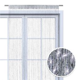 Faden-Vorhang Glitzer-Vorhang 90x245 cm - silber-silber glänzender Deko Schal OekoTex transparent halbtransparent Weihnachten - silber - wometo