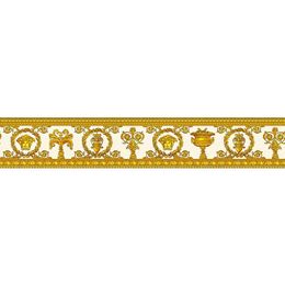 A.S. Création Barock Tapete als Bordüre in Crème und Gold | Ornament Tapete mit Medusa für Küche und Wohnzimmer | Vlies Tapetenborte mit Vinyl - Gelb, Grau, Orange